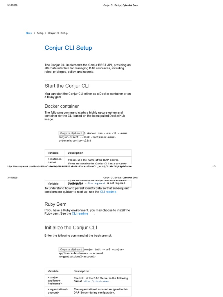 Conjur CLI Setup - CyberArk Docs | PDF | Command Line Interface | Application Programming Interface