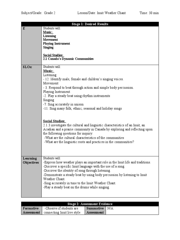 Inuit Weather Chant Lesson Plan | PDF | Folk Music | Inuit
