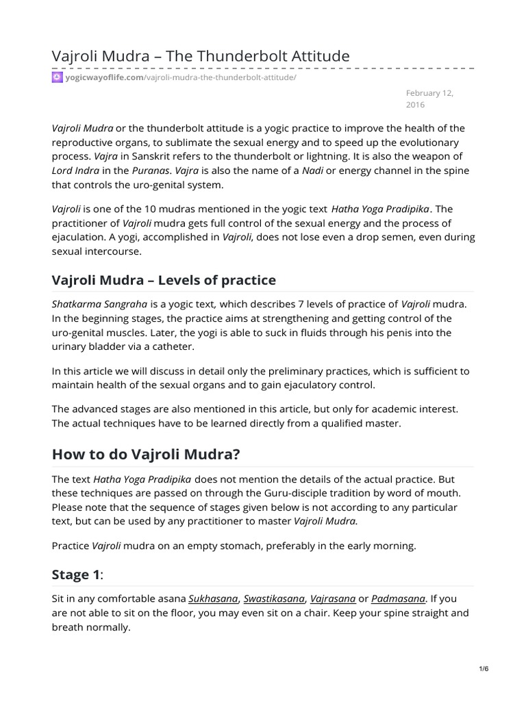 Vajroli Mudra The Thunderbolt Attitude | PDF | Hindu Behaviour And ...