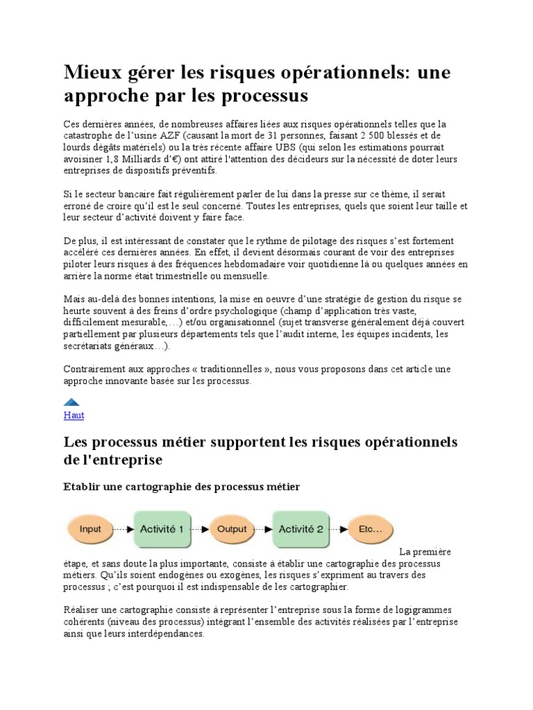 Mieux Gérer Les Risques Opérationnels | PDF | Risque opérationnel | Risque
