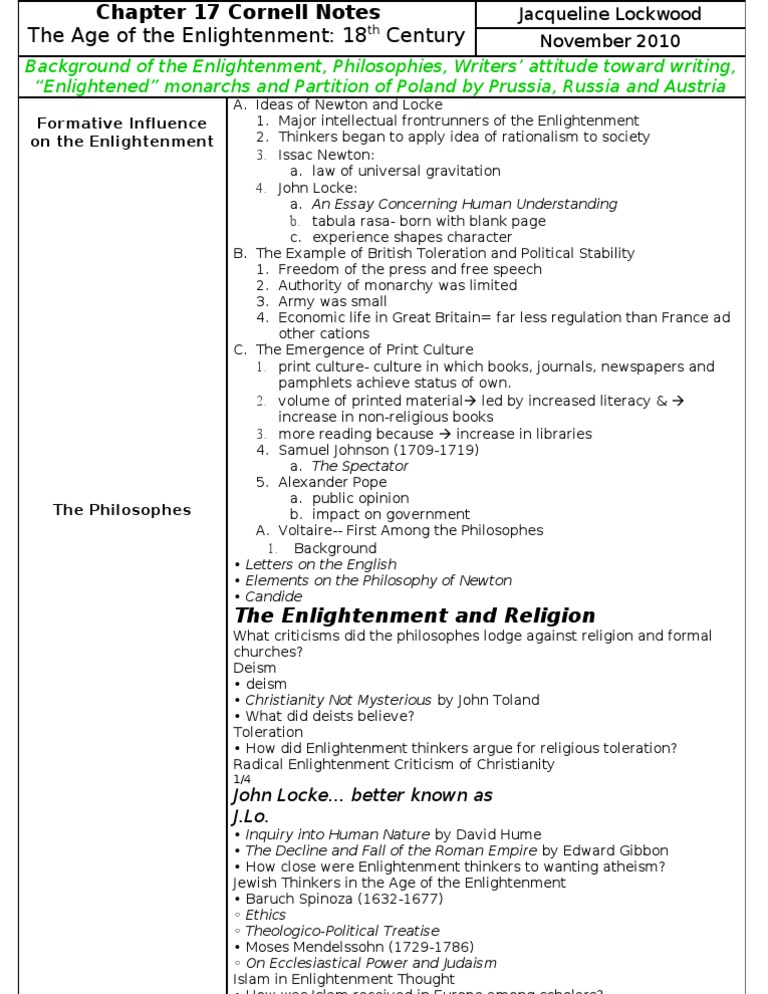 AP European History Chapter 17 Cornell Reading Guide | PDF | Deism ...