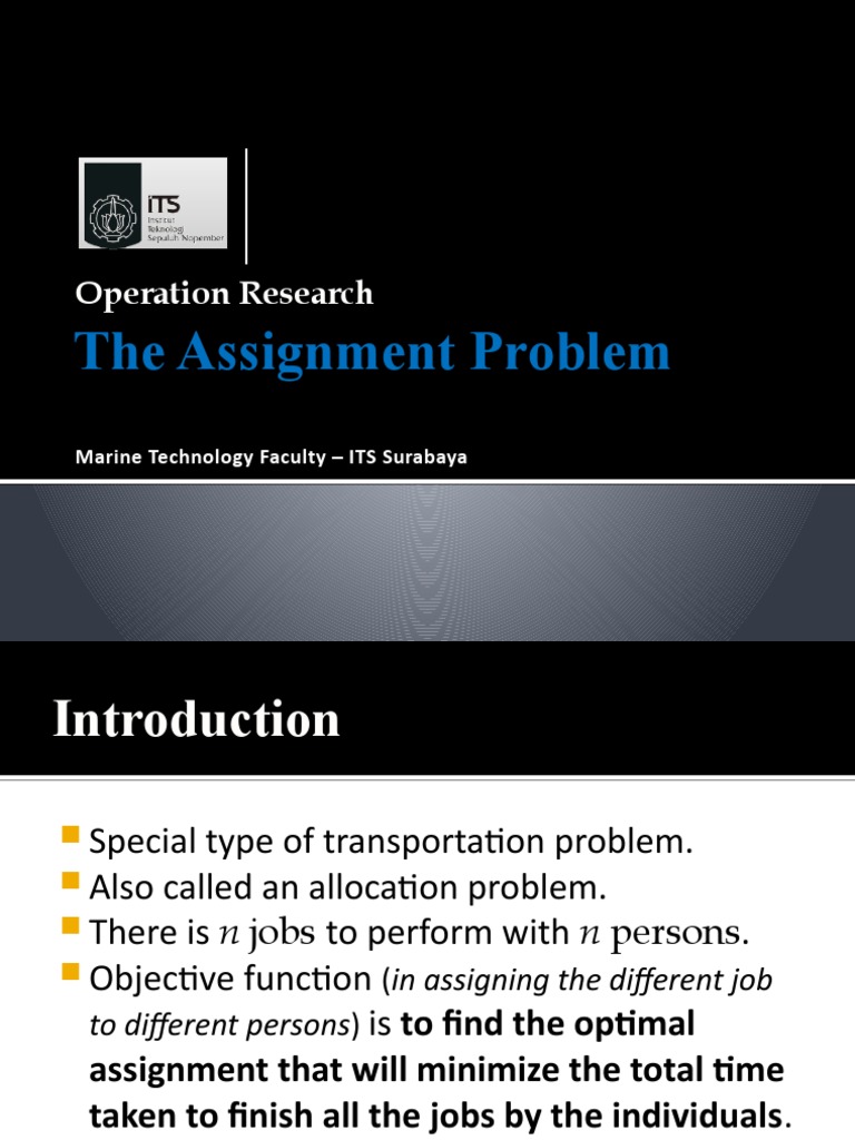 The Assignment Problem: Operation Research | PDF | Applied Mathematics ...