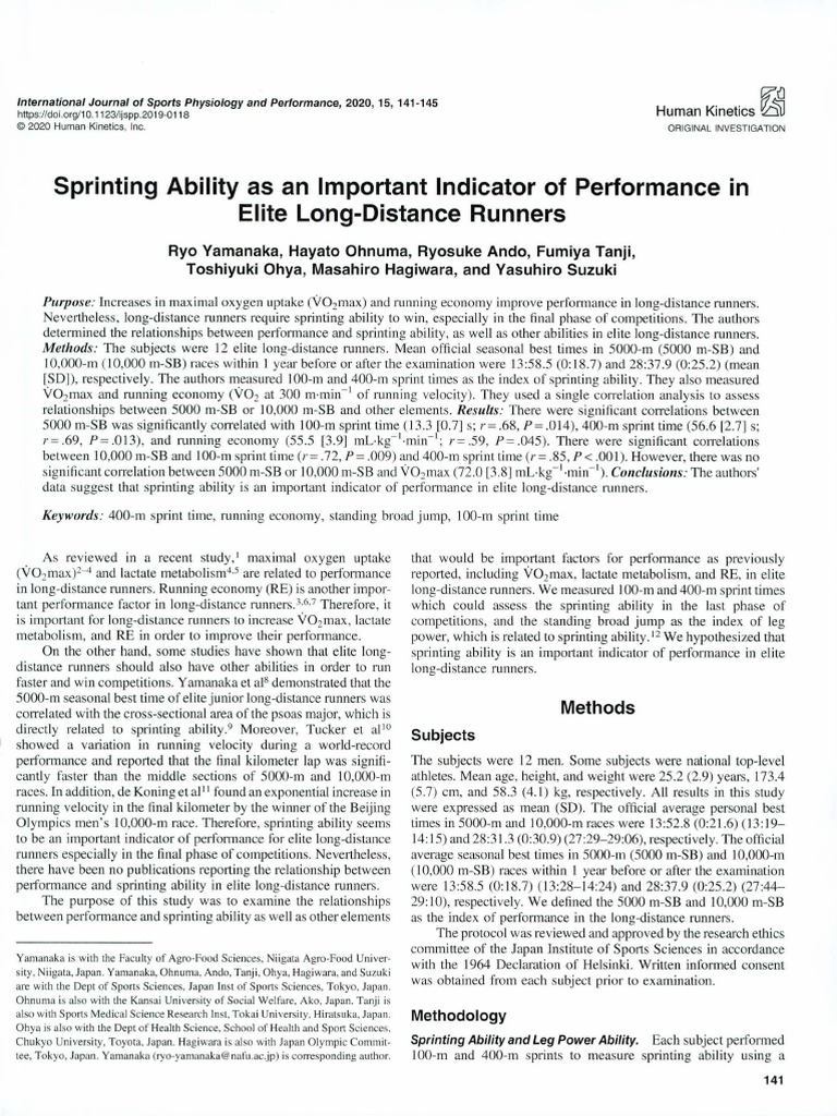 Sprinting Ability As An Important Indicator of Performance in Elite ...