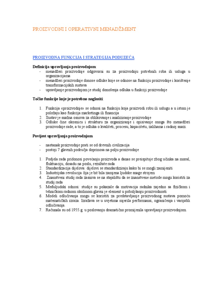 Proizvodni I Operativni Menadzment | PDF