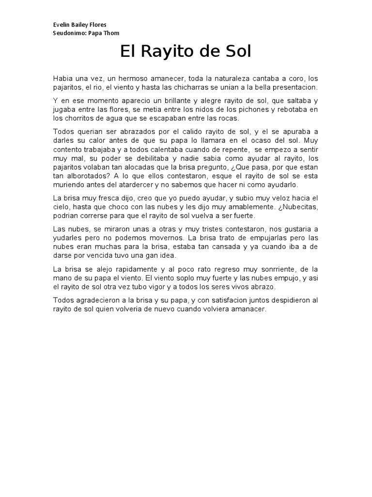 Cuento El Rayito de Sol | PDF