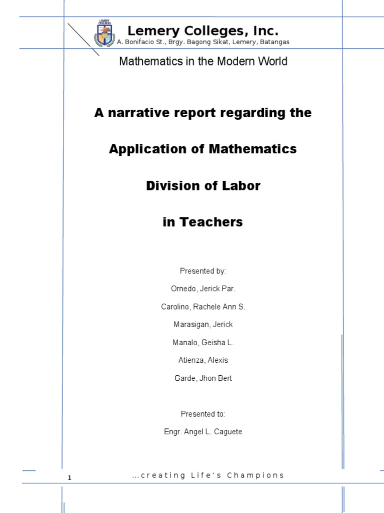 Math Narrative Final | Download Free PDF | Division Of Labour ...