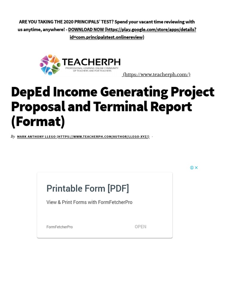 DepEd Income Generating Project Proposal and Terminal Report (Format) - TeacherPH PDF | PDF ...