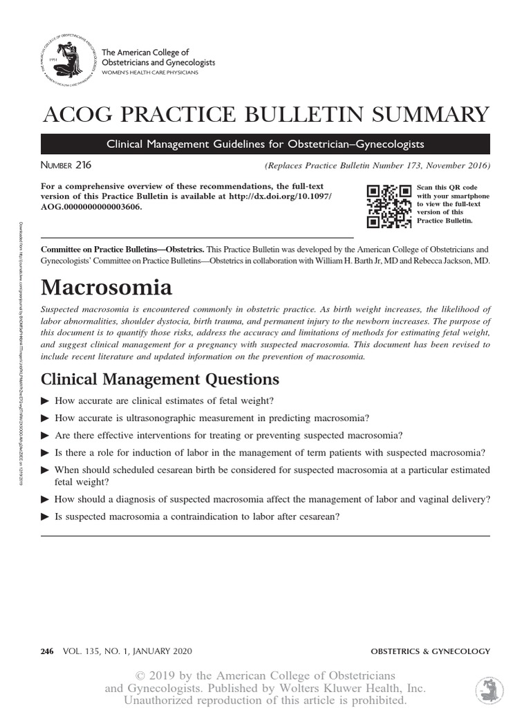 Acog 216 Macrosomia Resumen | PDF | Caesarean Section | Childbirth