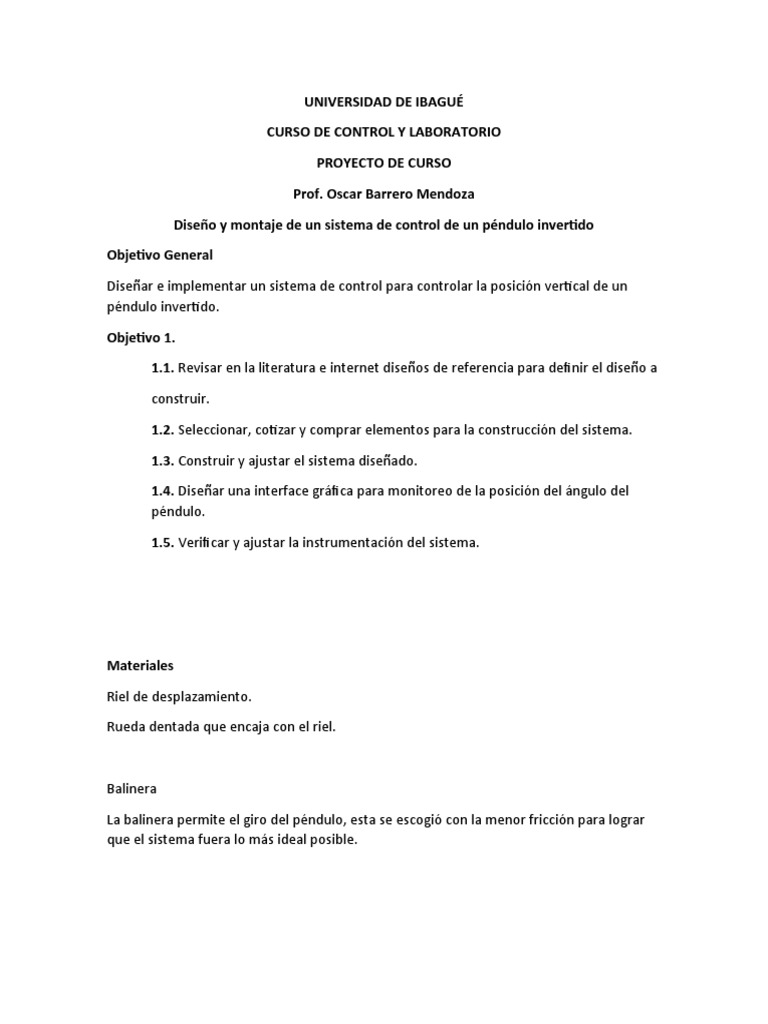 Diseño Péndulo Invertido | PDF | Péndulo | Giroscopio