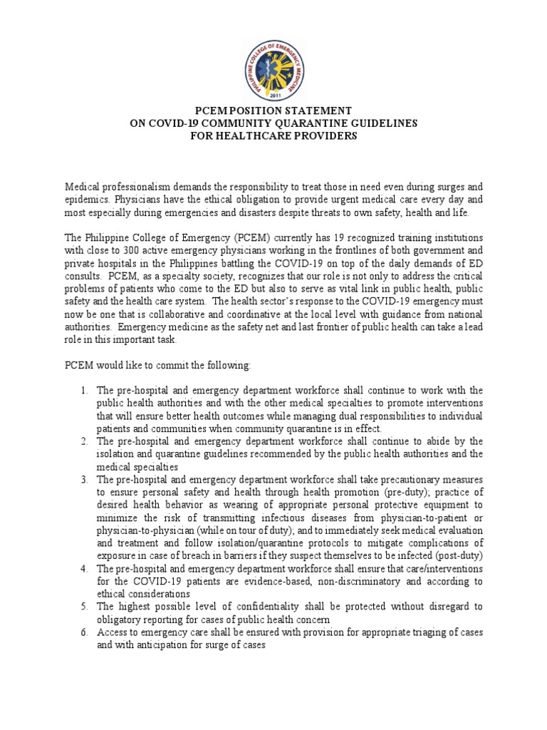Community Quarantine Recommendations | PDF | Emergency Department ...