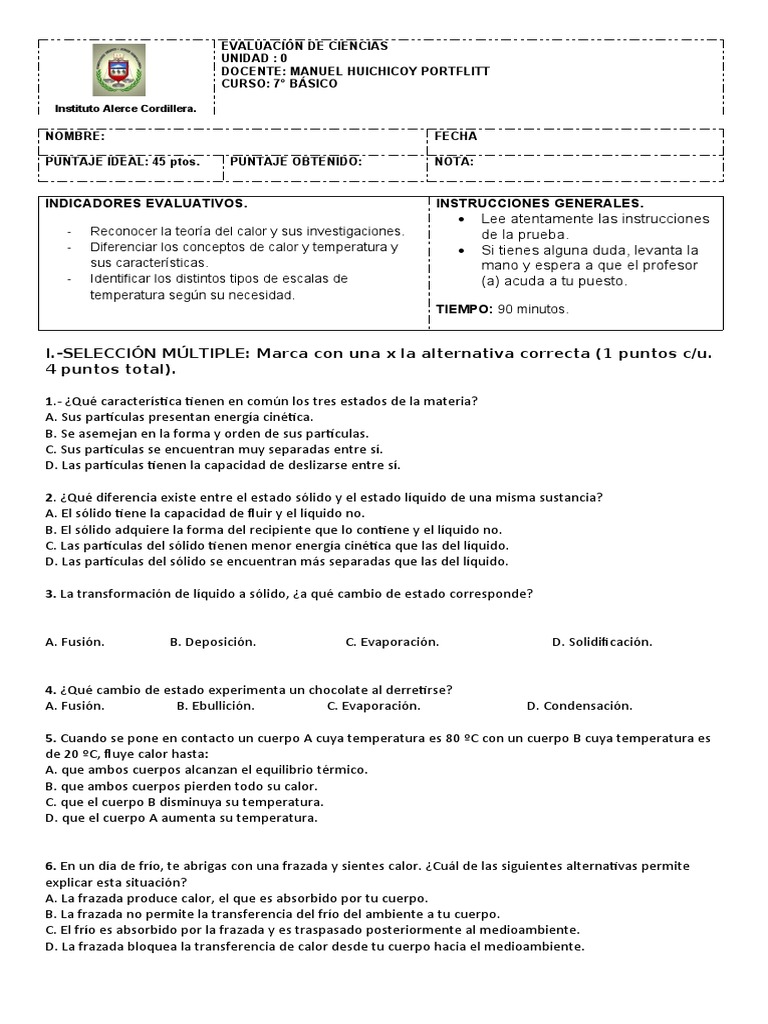 Prueba 6 Calor y T | PDF | Calor | Temperatura