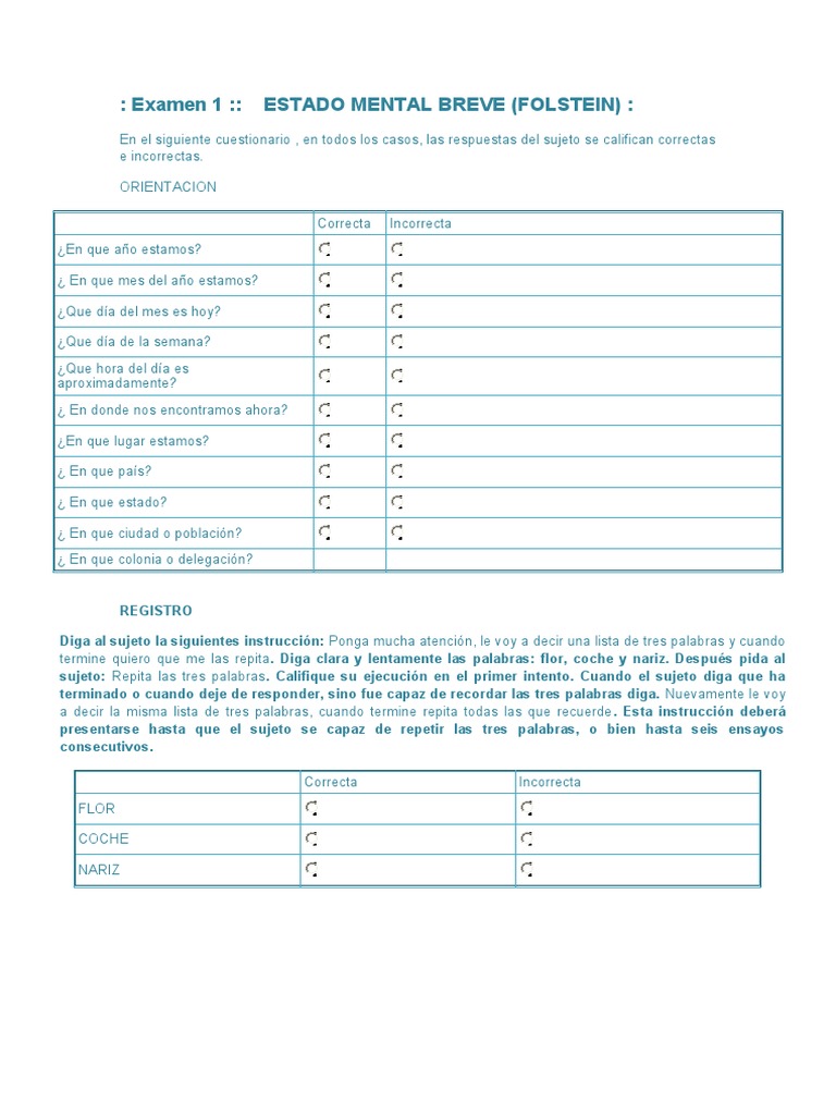 Examen MENTAL FOLSTEIN | PDF | Science | Ciencia y Tecnología