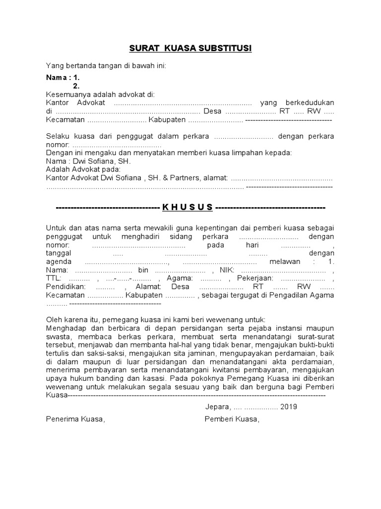 Surat Kuasa Substitusi | PDF