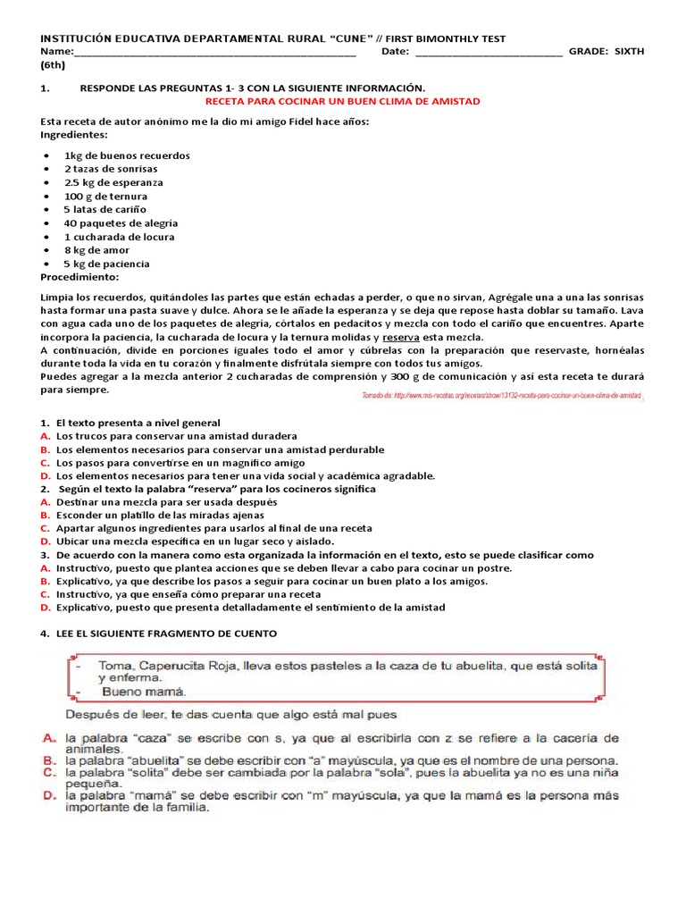 First Bimonthly Test | PDF | Poesía | Narrativa