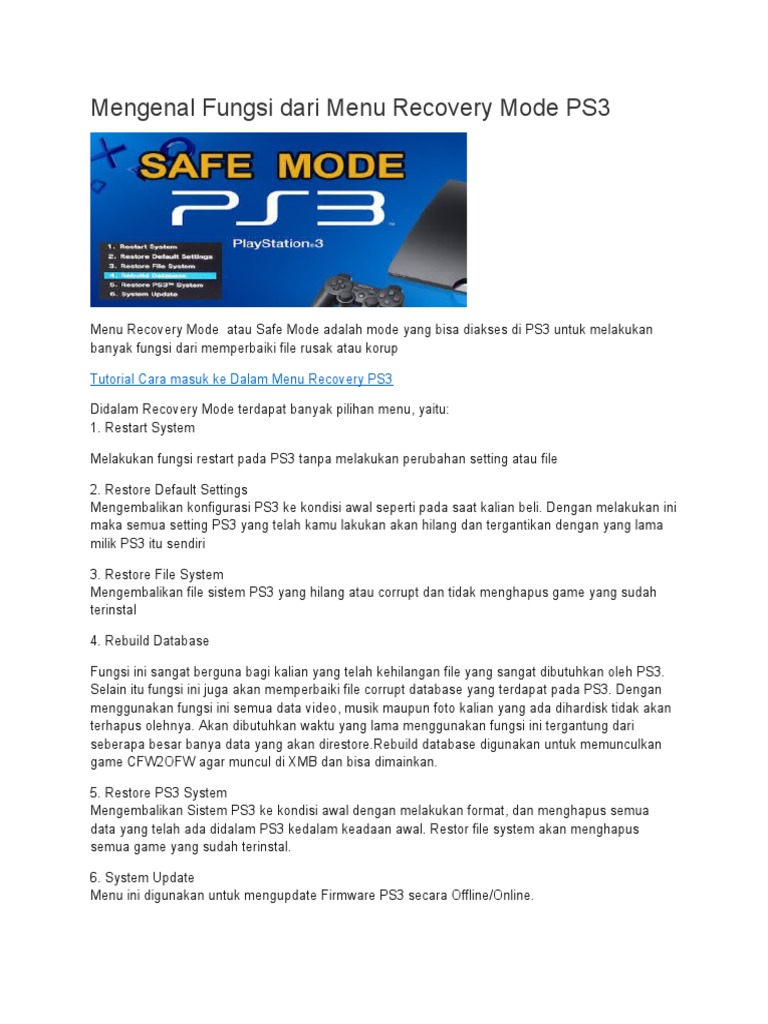 Mengenal Fungsi Dari Menu Recovery Mode PS3 | PDF