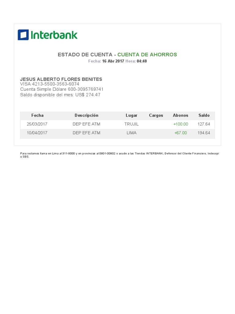 Visa Interbank Debito PDF | PDF