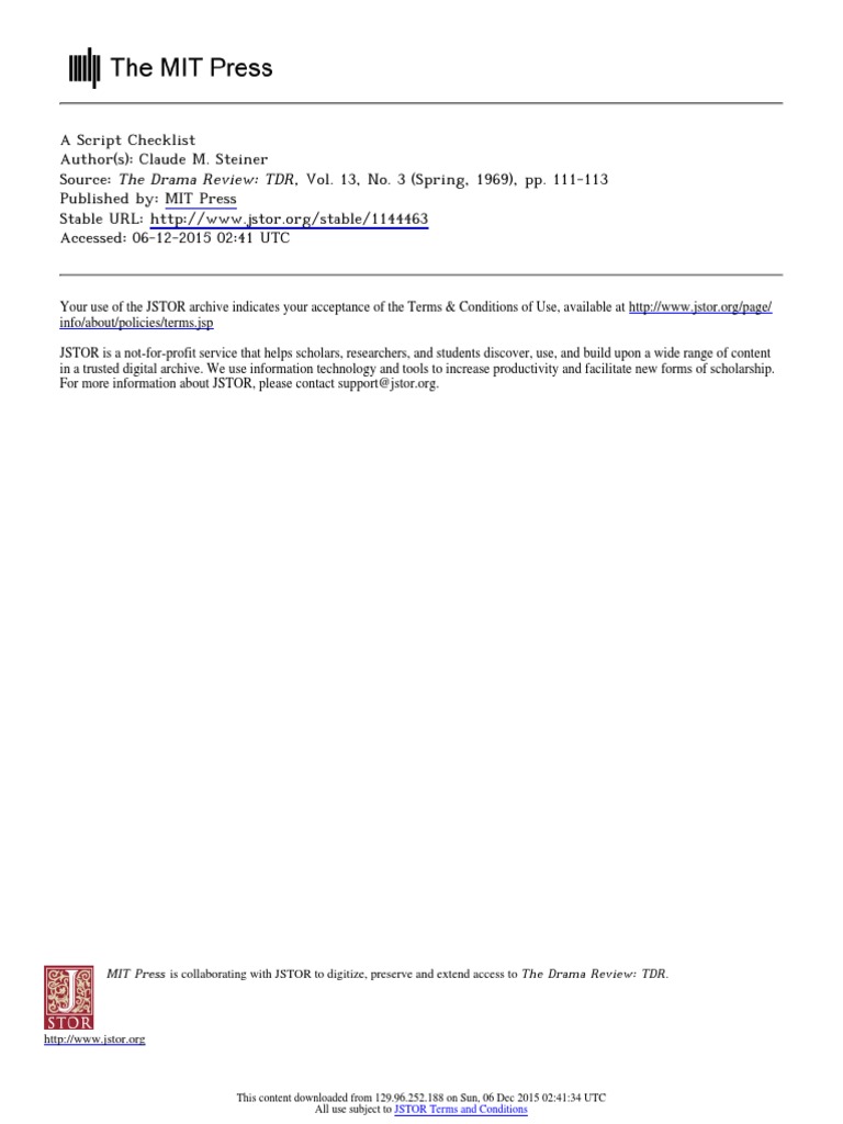 Claude Steiner - A Script Checklist | PDF | Hamlet