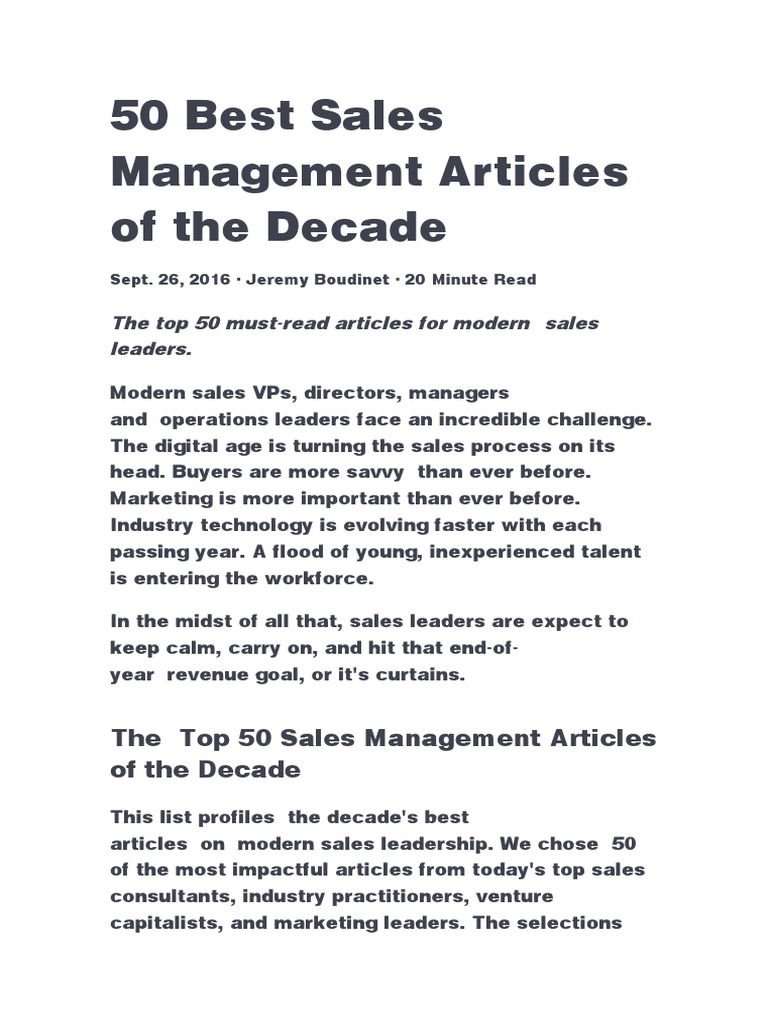 Top 50 Sales Management Articles | PDF | Sales | Marketing