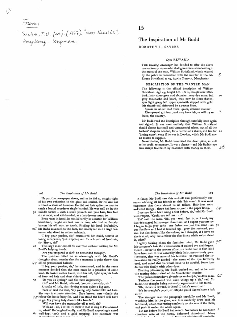 The Inspiration of Mr. Budd PDF | PDF