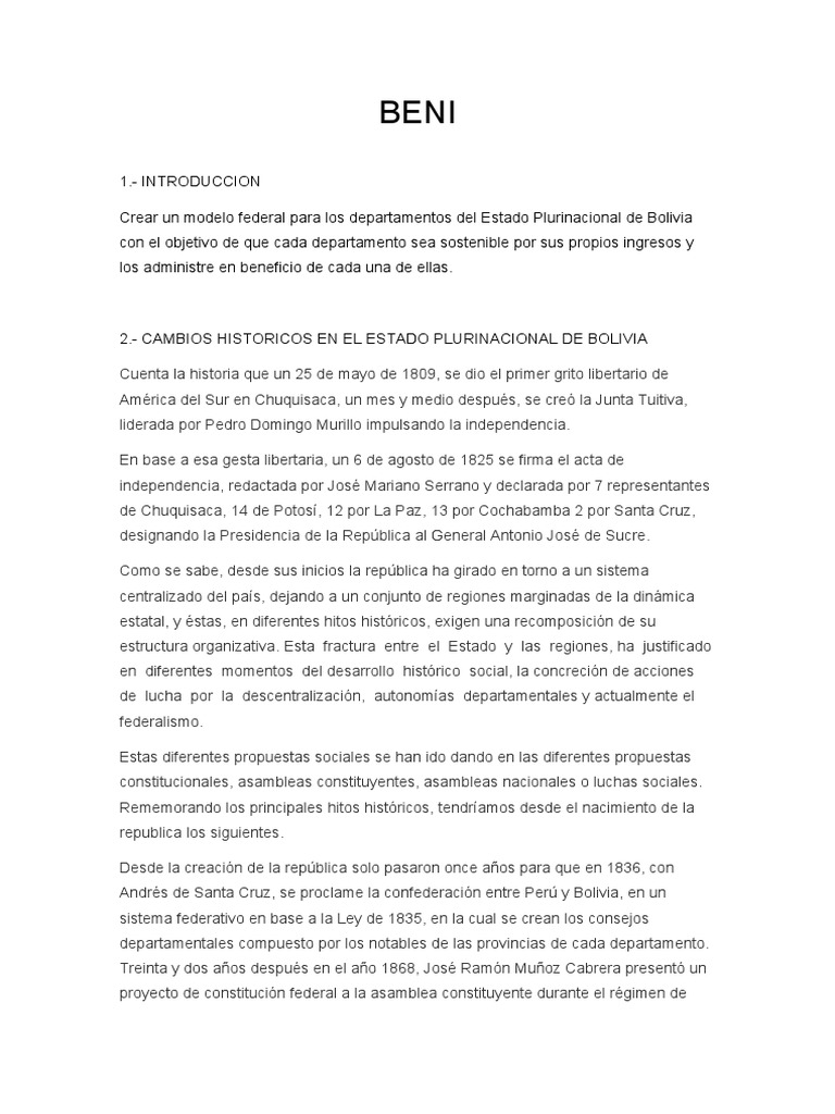 BENI Federal | PDF | Bolivia | Federación