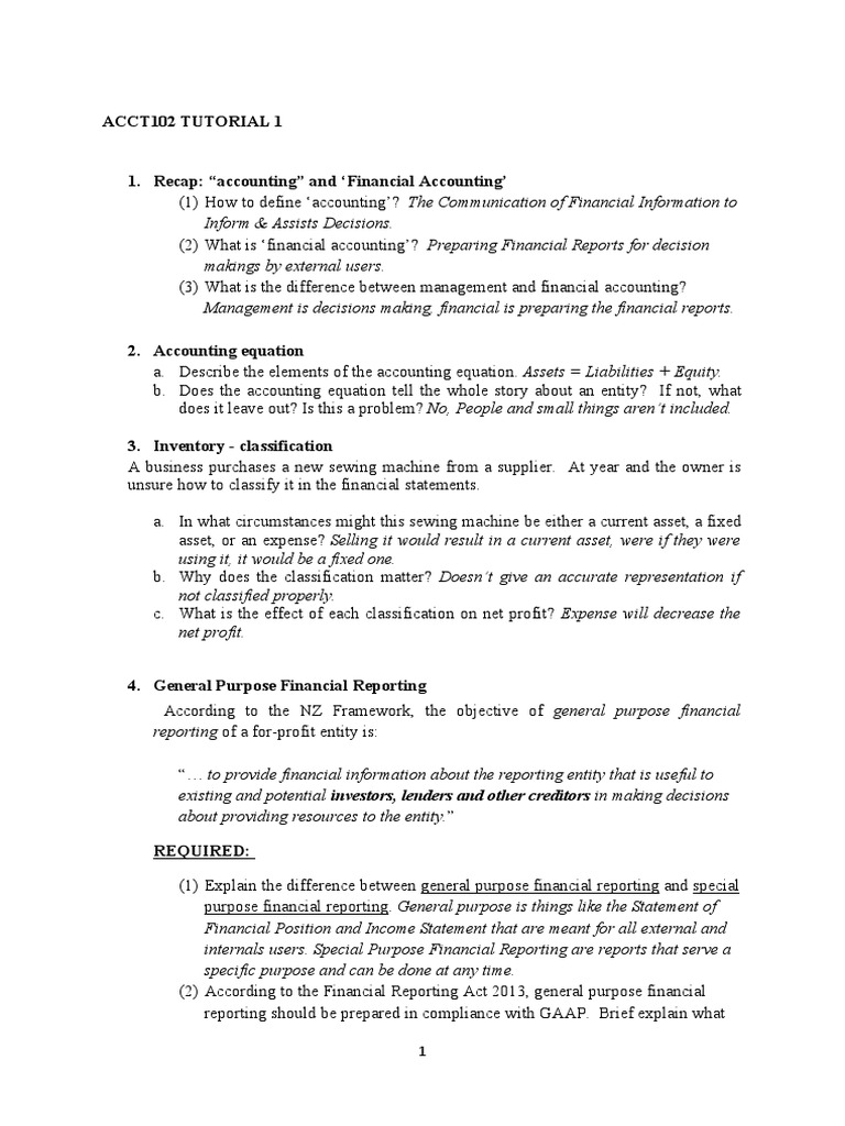 ACCT 102 Tutorial 1 | Download Free PDF | Financial Statement | Financial Accounting