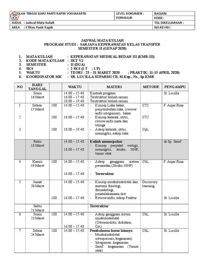 Jadwal Mata Kuliah | PDF