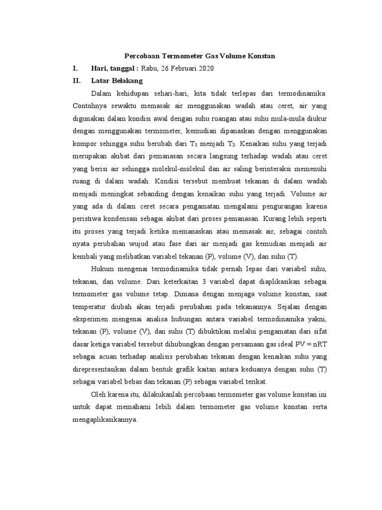 Percobaan Termometer Gas Volume Tetap | PDF | Sains & Matematika