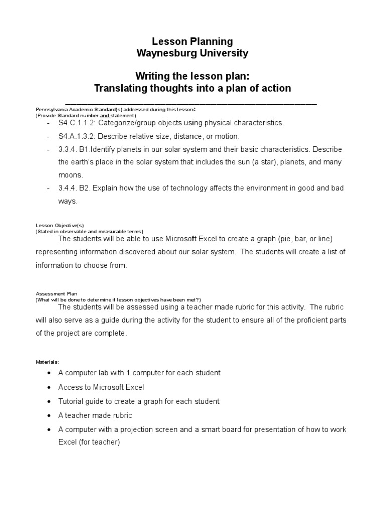 Excel Lesson Plan | PDF | Microsoft Excel | Rubric (Academic)