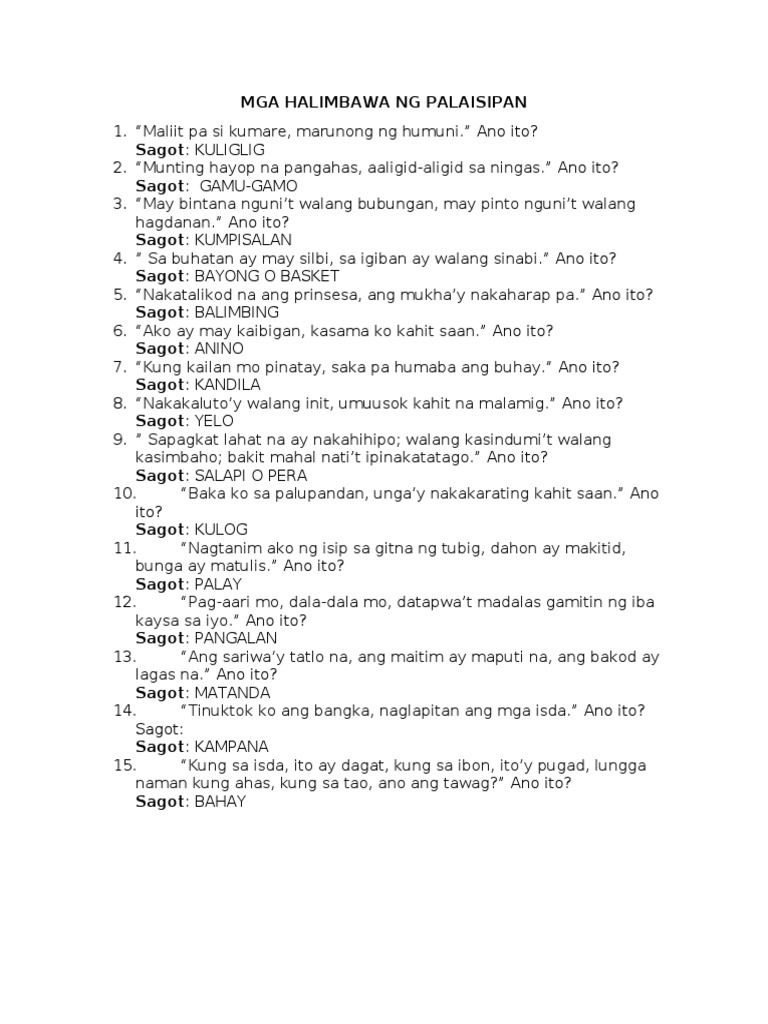 Mga Halimbawa NG Palaisipan | PDF