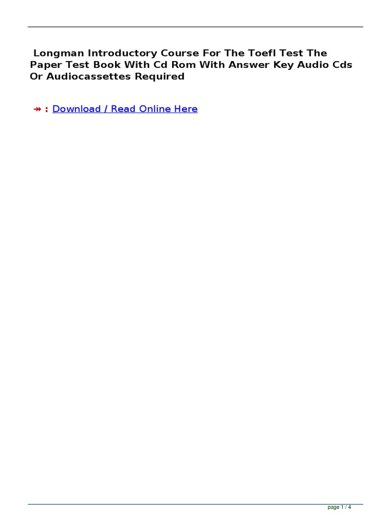 Longman Introductory Course For The Toefl Test The Paper Test Book With ...