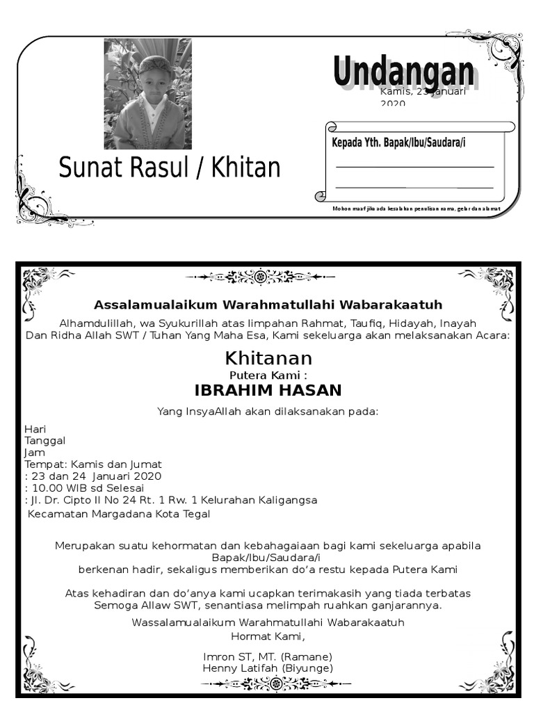 Contoh Undangan Sunat Rasul Atau Undanga | PDF