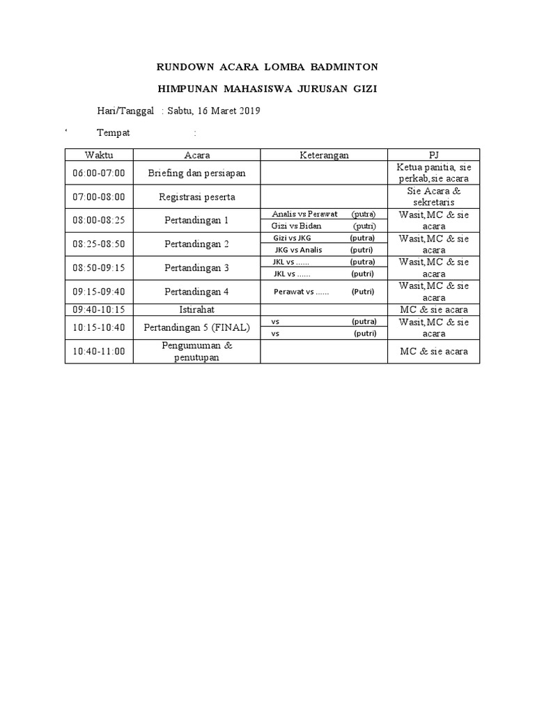 Lomba Badminton Mahasiswa Gizi | PDF