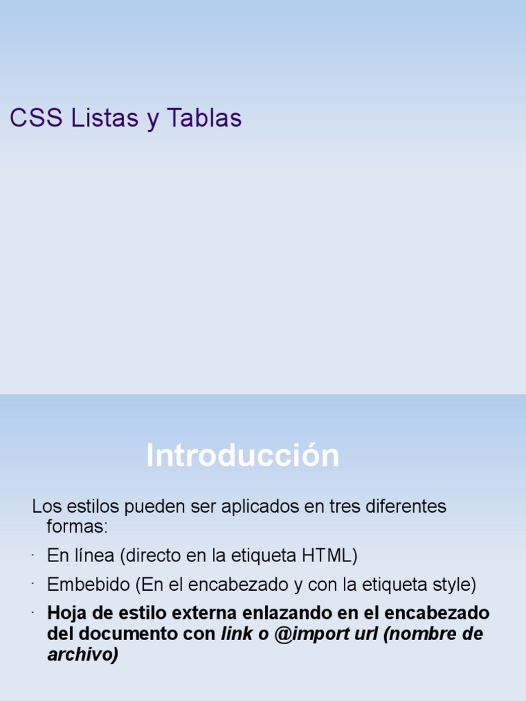 Estilo CSS Listas y Tablas PDF | PDF | Hojas de estilo en cascada ...