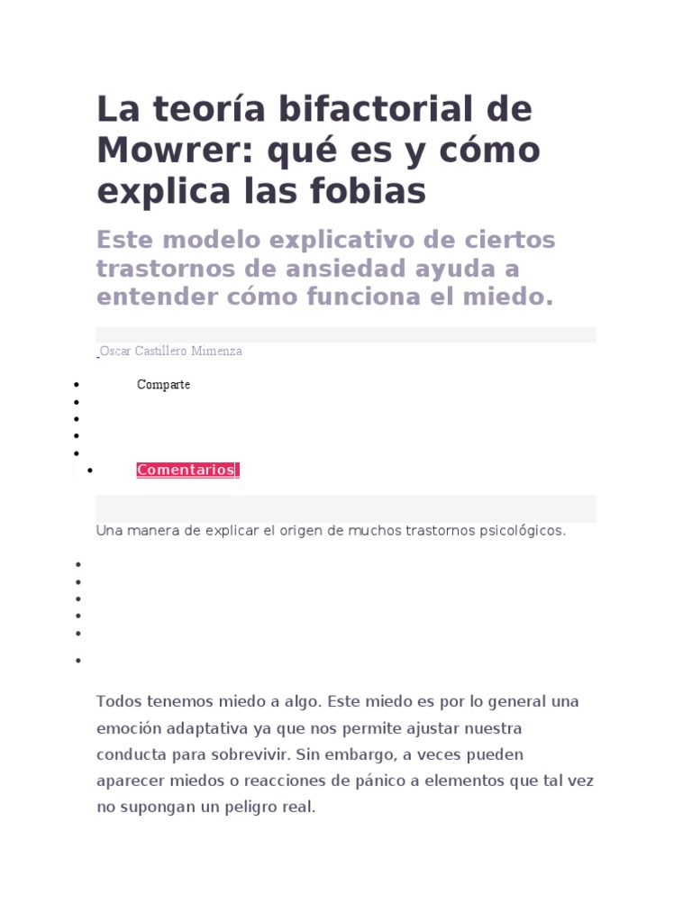 La Teoría Bifactorial de Mowrer | PDF | Fobia | Desorden obsesivo compulsivo