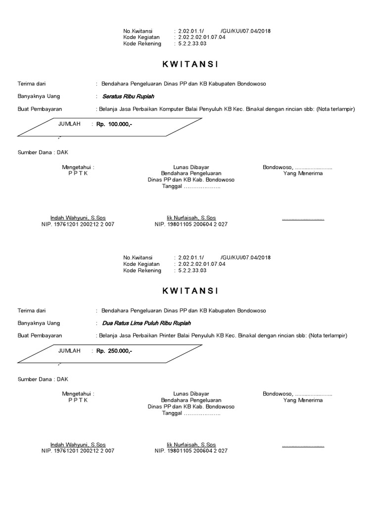 Kwitansi Perbaikan Komputer Dan Printer | PDF