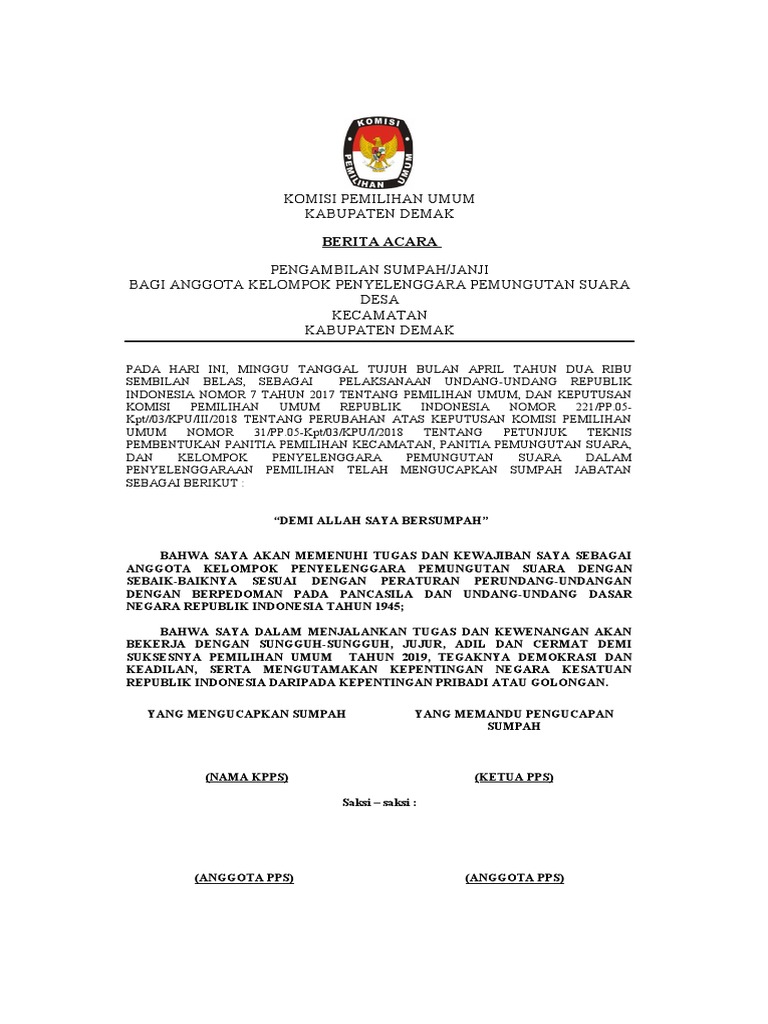 BA Sumpah Janji KPPS | PDF
