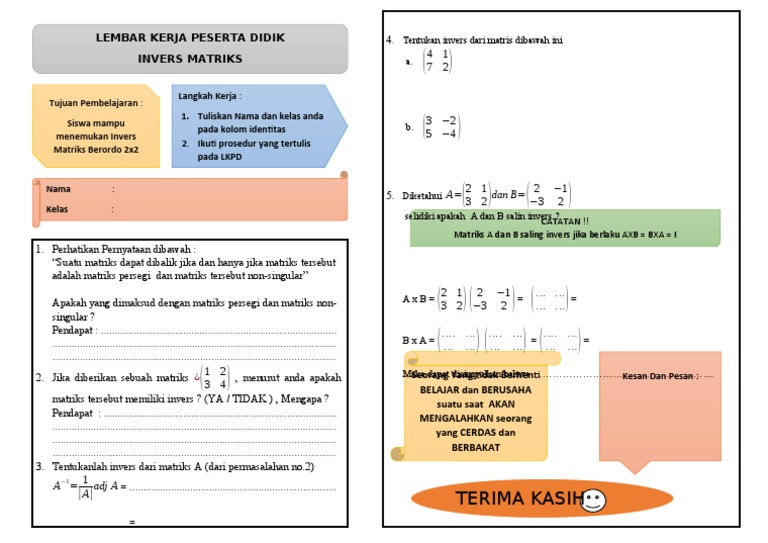 Invers Matriks 2x2: Latihan dan Konsep | PDF