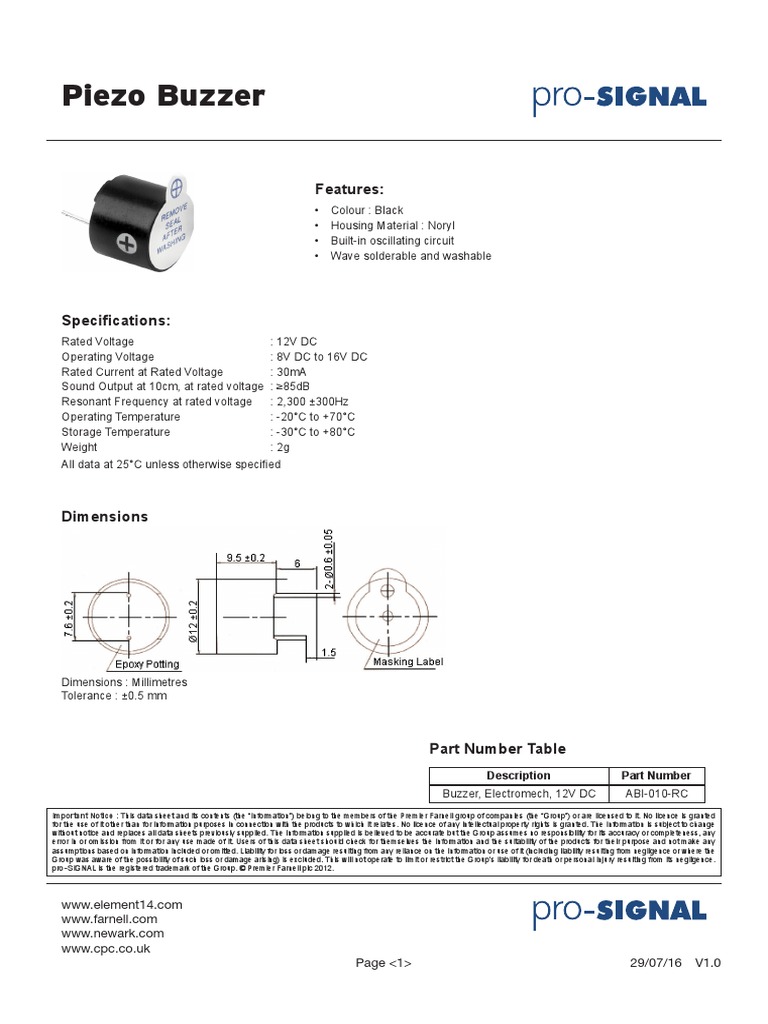Datasheet Buzzer | PDF | License | Electricity