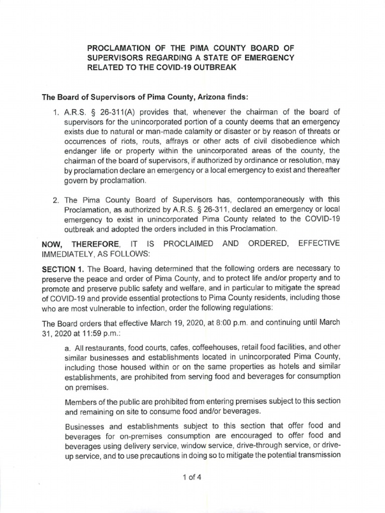 Pima County Board of Supervisors - COVID-19 Emergency Declaration | PDF | Emergency | Pharmacy