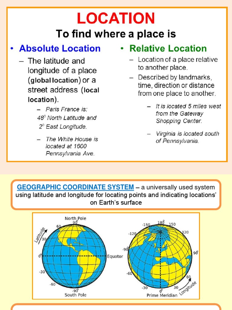 Relative and Absolute Location | PDF | Latitude | Longitude
