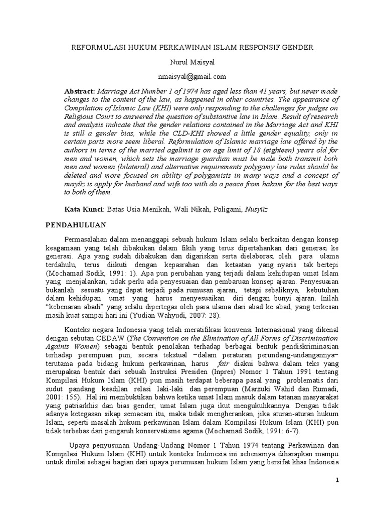 Jurnal Reformulasi Hukum Perkawinan Islam Responsif Gender | PDF ...