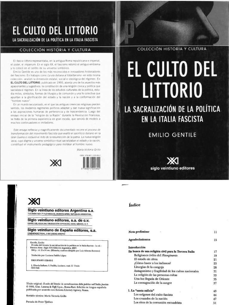 Gentile Emilio El Culto Del Littorio La Sacralizacic3b3n de La Polc3adtica en La Italia Fascista ...