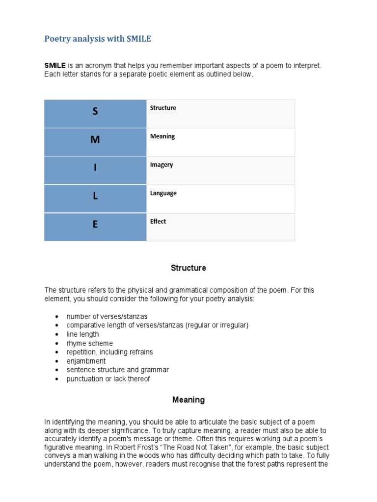 Analyzing Poetry with the SMILE Method | PDF | Poetry | Linguistics