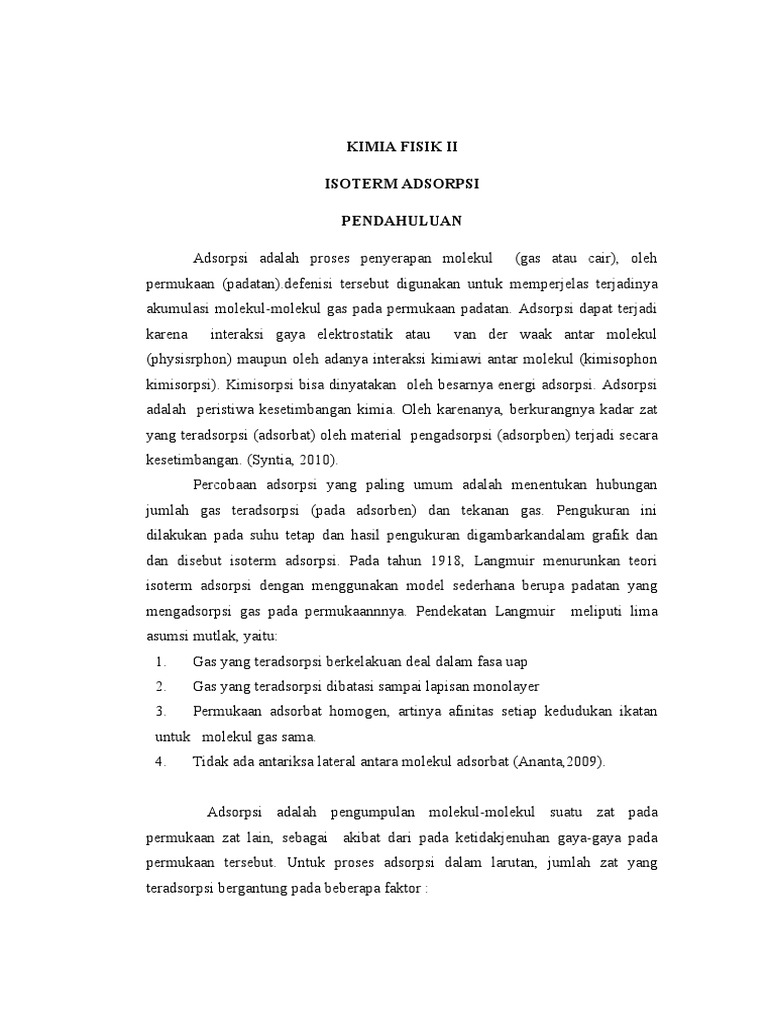 Isoterm Adsorpsi dalam Kimia Fisik | PDF