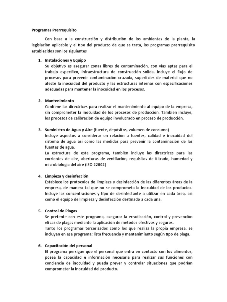 Programas Prerrequisito y Trazabilidad | PDF | Contaminación | Análisis de Riesgo y Puntos ...