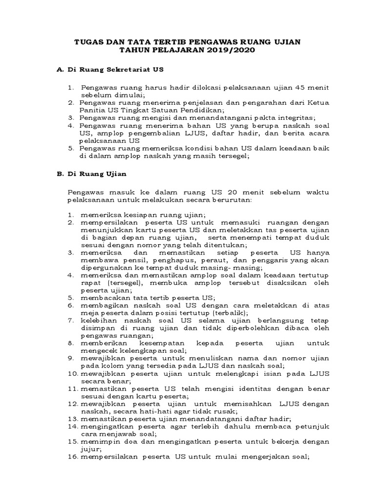 Tatib Pengawas Ruang Ujian | PDF