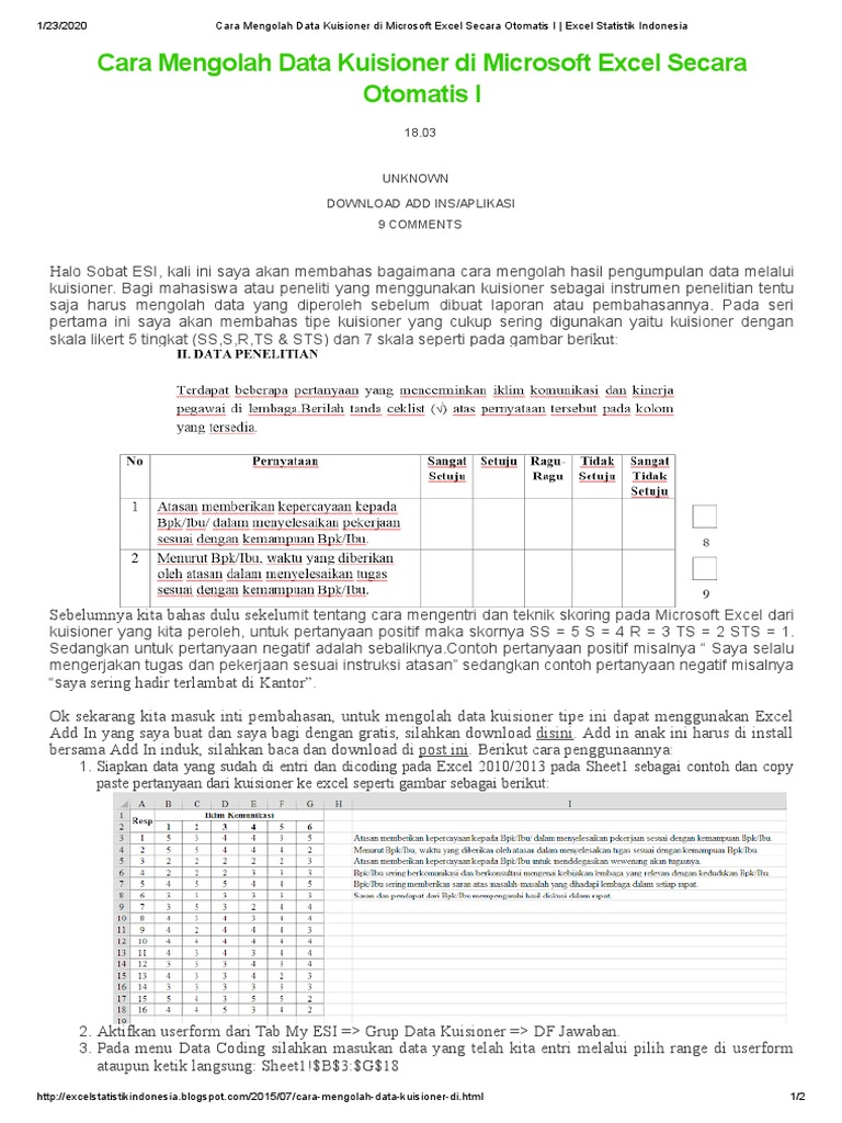 Cara Mengolah Data Kuisioner Di Microsoft Excel Secara Otomatis I ...
