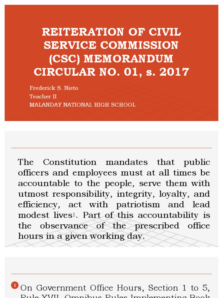 REITERATION OF CIVIL SERVICE COMMISSION (CSC) MC 001, S. 2017 | PDF ...
