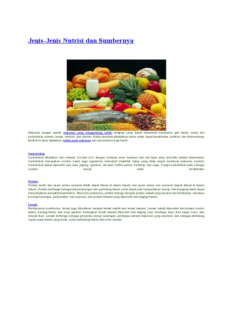 Jenis-Jenis Nutrisi Dan Fungsinya | PDF