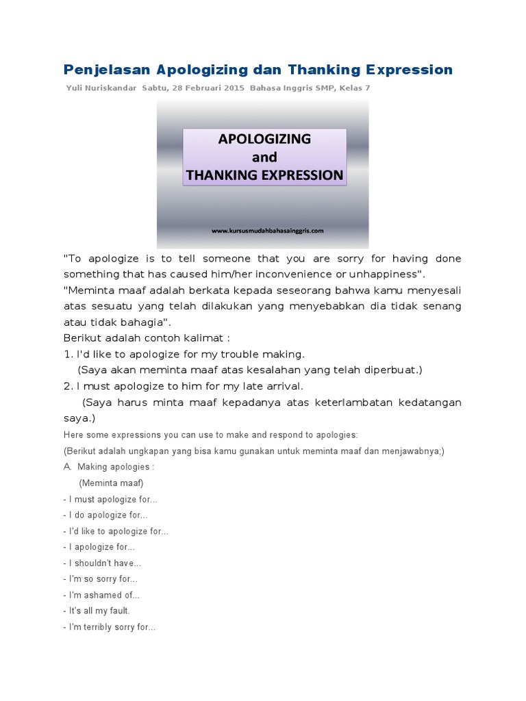 Penjelasan Apologizing Dan Thanking Expression | PDF